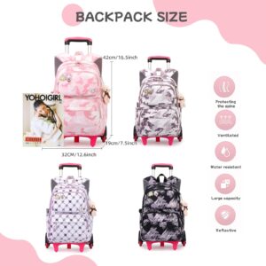 Rolling Backpack for Girls Elementary School Students with Wheels Bookbags Kids trolley Tie Rod Schoolbag Teens Travel Bag