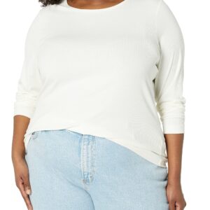 Amazon Essentials Women's Slim-Fit Layering Long Sleeve Knit Rib Crew Neck (Available in Plus Size), Pack of 2, Black/Off-white, X-Large