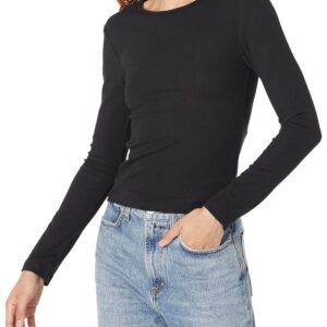 Amazon Essentials Women's Slim-Fit Layering Long Sleeve Knit Rib Crew Neck (Available in Plus Size), Pack of 2, Black/Off-white, X-Large