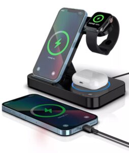 wireless charging station, 15w fast charging station, 4 in 1 fast wireless charging dock for iphone 15/14/13/12/pro max/xs/xr/x, iwatch 7/6/5/4/3/2/xs, airpods pro/3/2