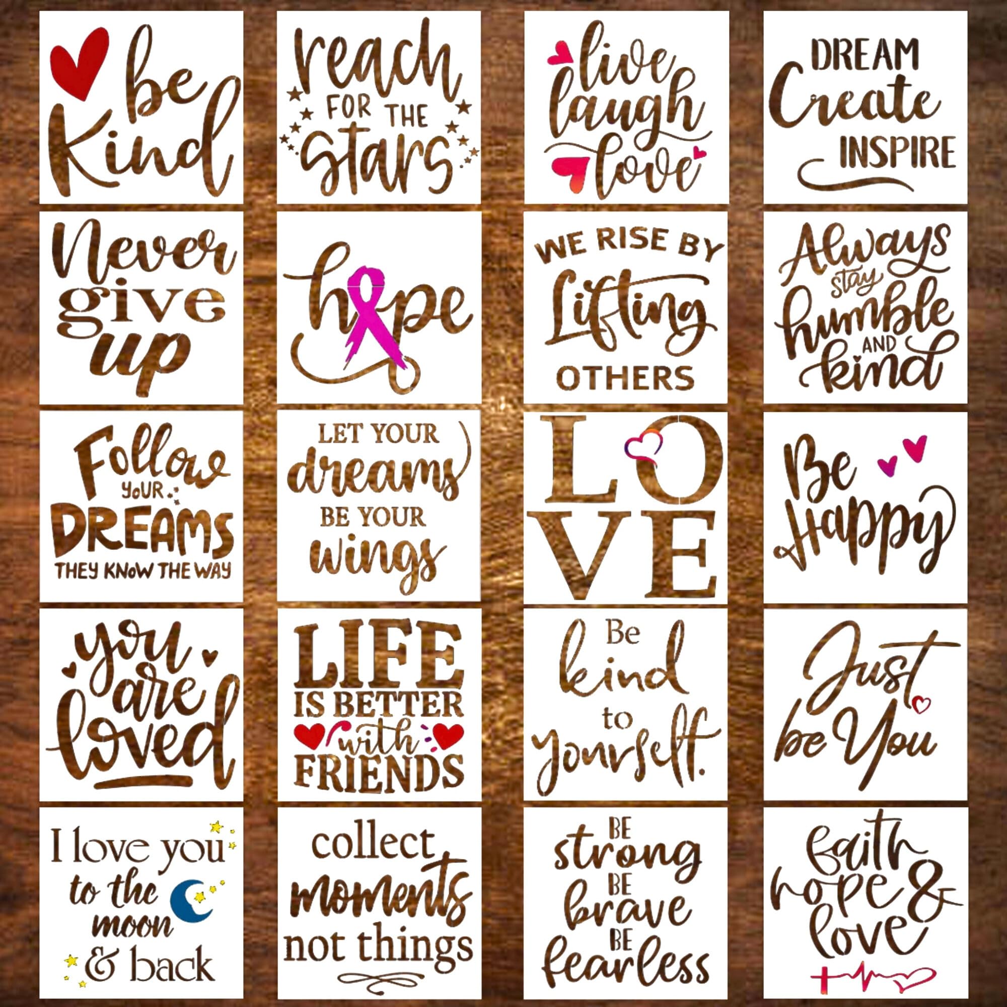 20 Piece Inspirational Word Stencil Set, Stencils for Painting on Wood, Canvas - Quotes Include Dream, Faith Hope Love - Stencils for Crafts Reusable – Art Stencils for Drawing & Signs - 8 Inch