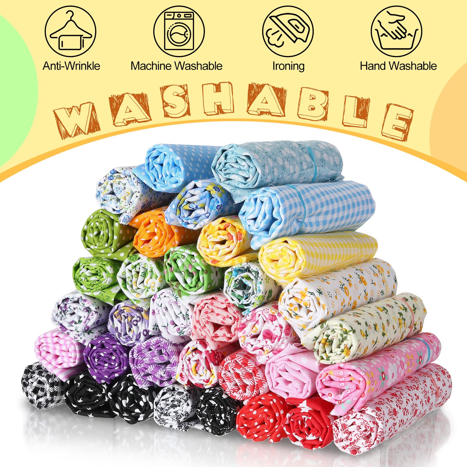 Macarrie 35 Pcs 100% Cotton Fabric Quilting Patchwork Fabric Fat Quarter for Sewing Quilting Squares Fabric Bundles Floral Printed Sewing Supplies for Quilting Patchwork (20 x 20 Inch)