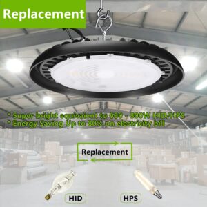 2 Pack LED High Bay Light with US Plug 6FT Cable, 120V 150W 19500LM 5000K Daylight, 600W-800W HID/HPS Equivalent, UL IP65 Commercial Warehouse Lighting for Workshop,Garage, Gym,Factory, Non-Dim