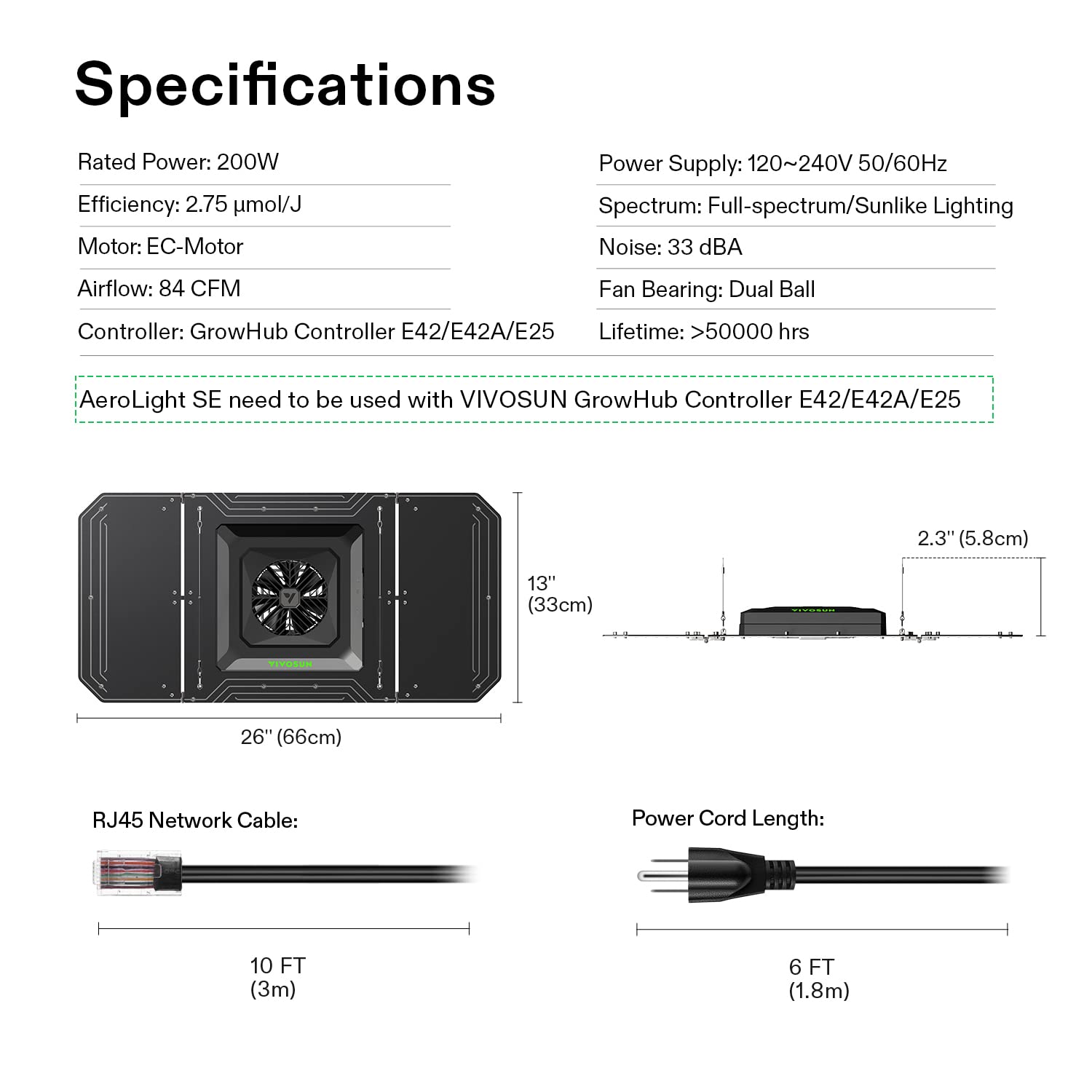 VIVOSUN AeroLight Wing AW200SE, LED Grow Light 200W with Integrated Circulation Fan, Compatible with App, Used with Growhub Controller E42A/E25 to Achieve More Functions for 4x2/3x3 Grow Tent