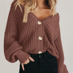 PRETTYGARDEN Solid Color Casual Womens Fall Fashion 2023 Open Front Short Chunky Cardigan Sweaters for Women Soft Outwear (Coffee,Small)