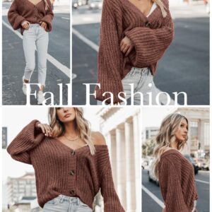 PRETTYGARDEN Solid Color Casual Womens Fall Fashion 2023 Open Front Short Chunky Cardigan Sweaters for Women Soft Outwear (Coffee,Small)