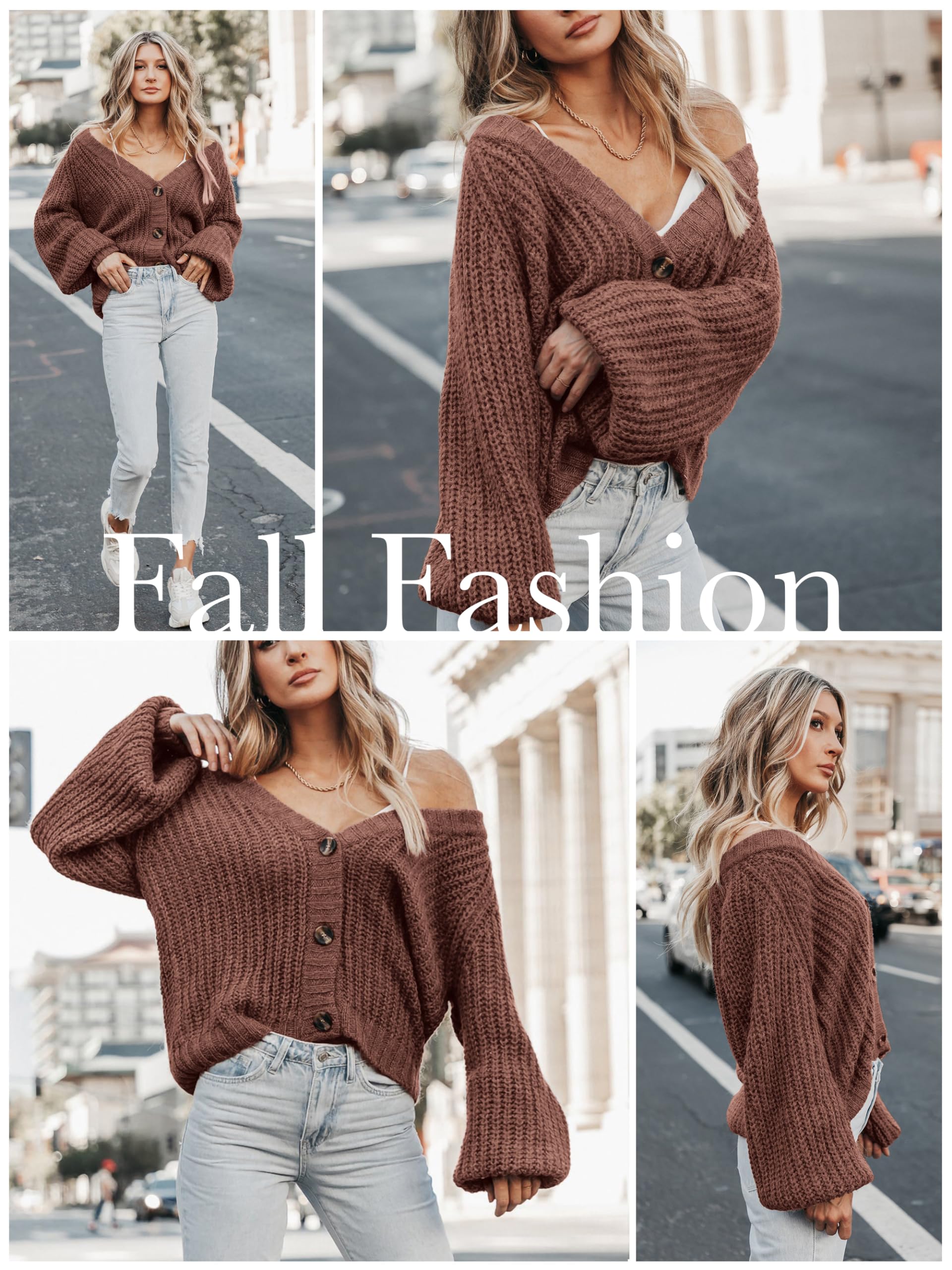 PRETTYGARDEN Solid Color Casual Womens Fall Fashion 2023 Open Front Short Chunky Cardigan Sweaters for Women Soft Outwear (Coffee,Small)