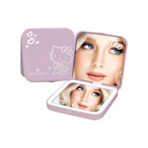 impressions vanity hello kitty supercute compact mirror with touch sensor switch for adjustable brightness, lighted makeup mirror with led lights and 2x magnifying mirror top (pink)