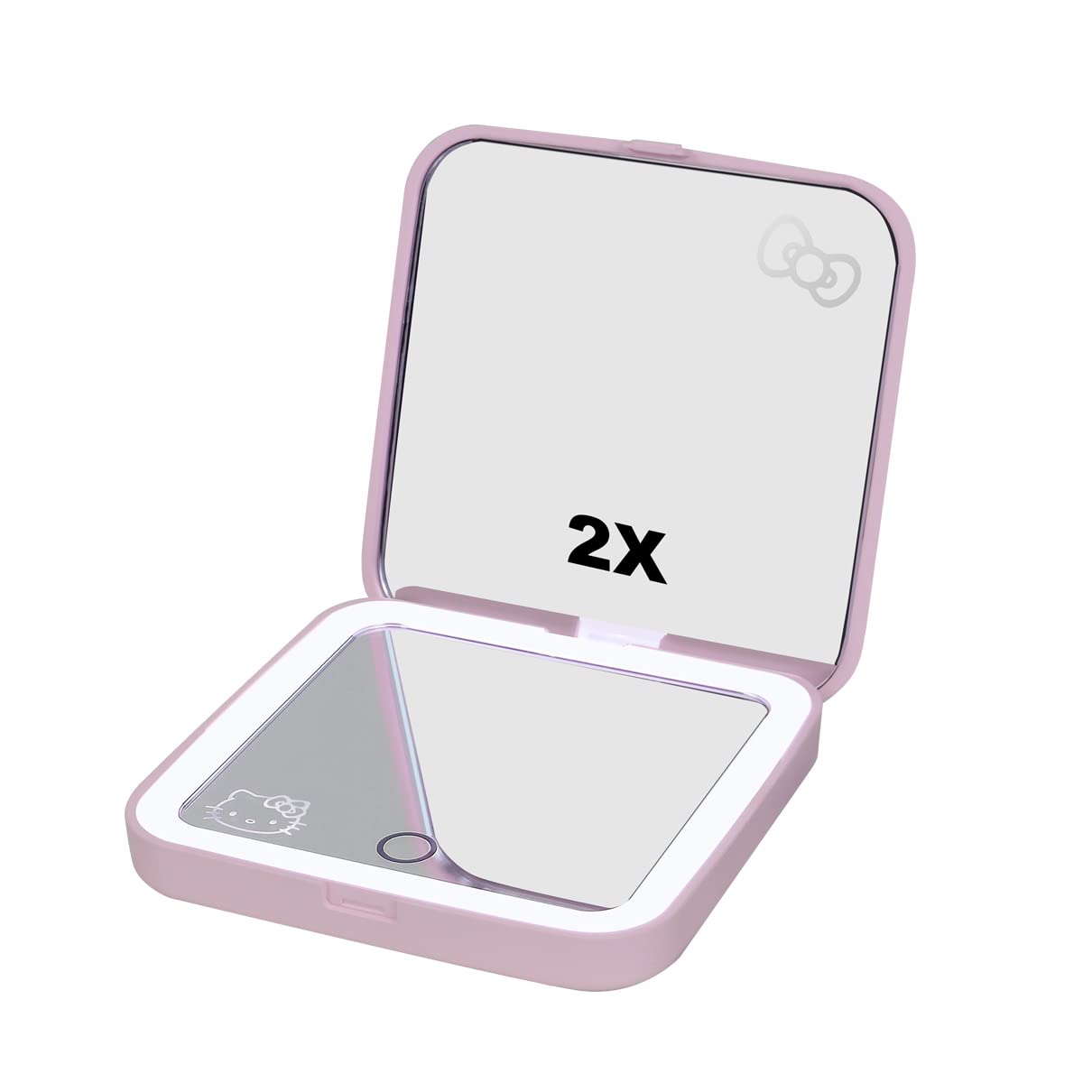 Impressions Vanity Hello Kitty Supercute Compact Mirror with Touch Sensor Switch for Adjustable Brightness, Lighted Makeup Mirror with LED Lights and 2X Magnifying Mirror Top (Pink)