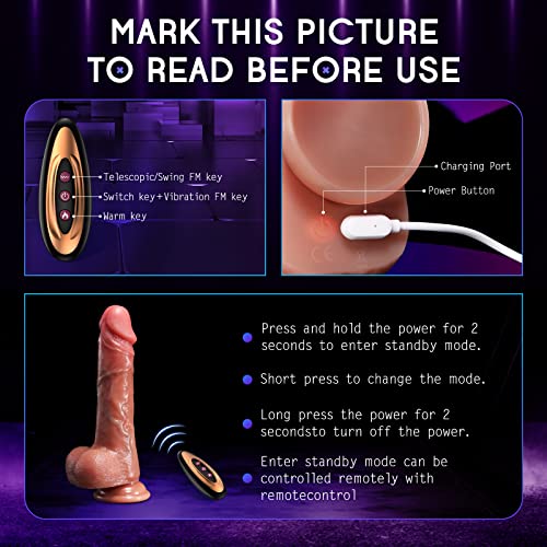 Thrusting Dildo Vibrator Sex Toys - Realistic Dildos for G Spot Anal Stimulation with 8 Thrusting & 10 Vibration & Heating Mode, Blowjob Silicone Dildo Remote Control Adult Toy for Women Couple