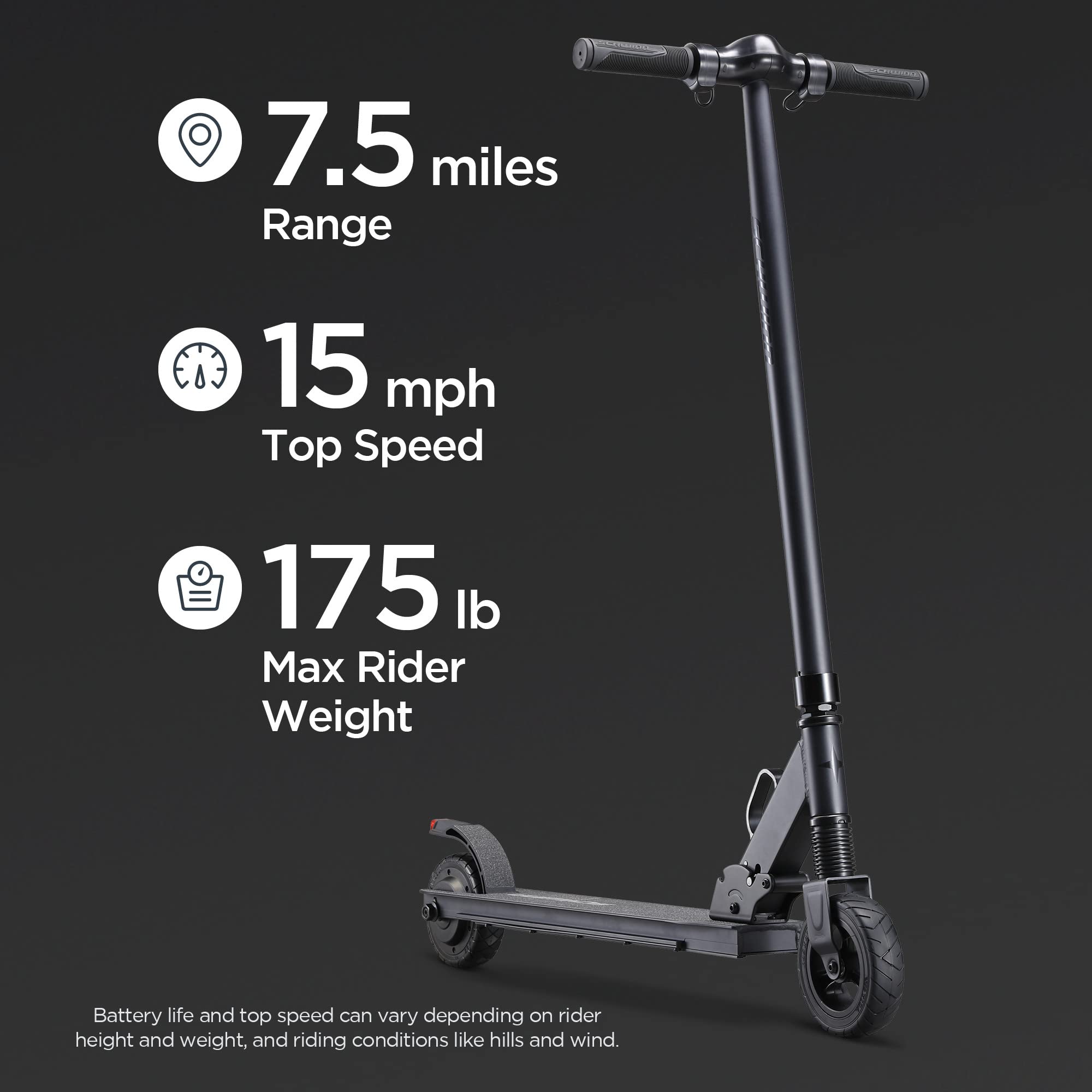 Schwinn Tone 3 Mens and Womens Electric Scooter, Fits Youth/Adult Riders Ages 13+, Max Rider Weight 175lbs, Max Speed of 15MPH, Lightweight, Folding, Locking Aluminum Frame, Black