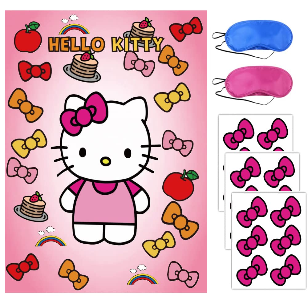 Hello Kitty Party Supplies Decorations, Pin The Bow on HelloKitty, Birthday Party Pin Game, Large Poster for Hello Kitty Birthday Party Supplies