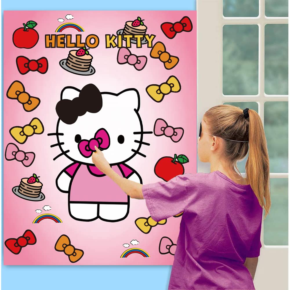 Hello Kitty Party Supplies Decorations, Pin The Bow on HelloKitty, Birthday Party Pin Game, Large Poster for Hello Kitty Birthday Party Supplies