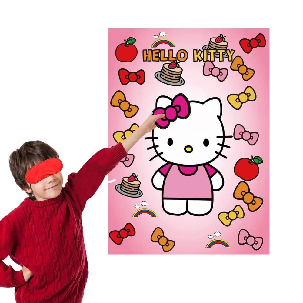 Hello Kitty Party Supplies Decorations, Pin The Bow on HelloKitty, Birthday Party Pin Game, Large Poster for Hello Kitty Birthday Party Supplies