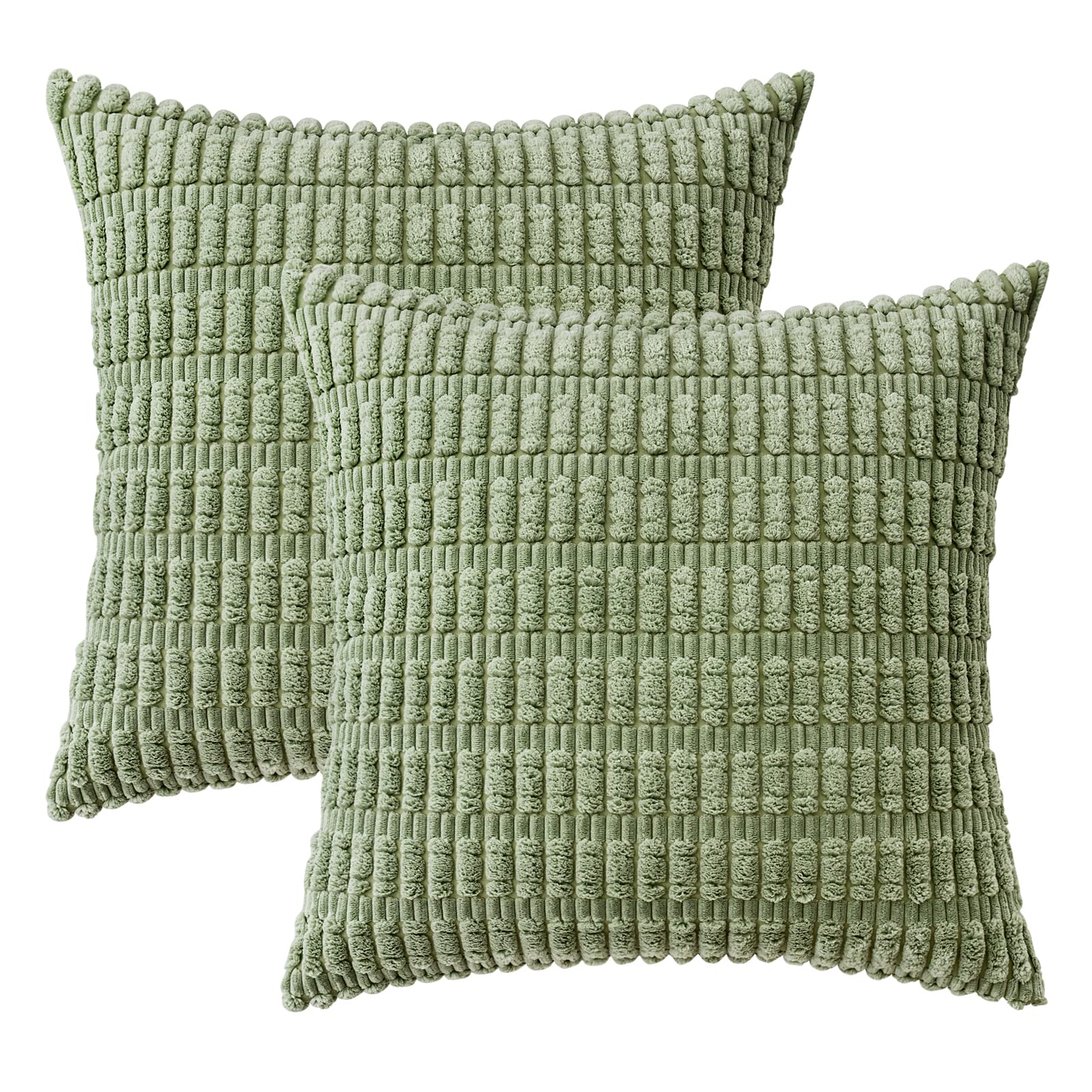 MIULEE Pack of 2 Corduroy Decorative Throw Pillow Covers 18x18 Inch Soft Boho Striped Pillow Covers Modern Farmhouse Home Decor for Spring Sofa Living Room Couch Bed Sage Green