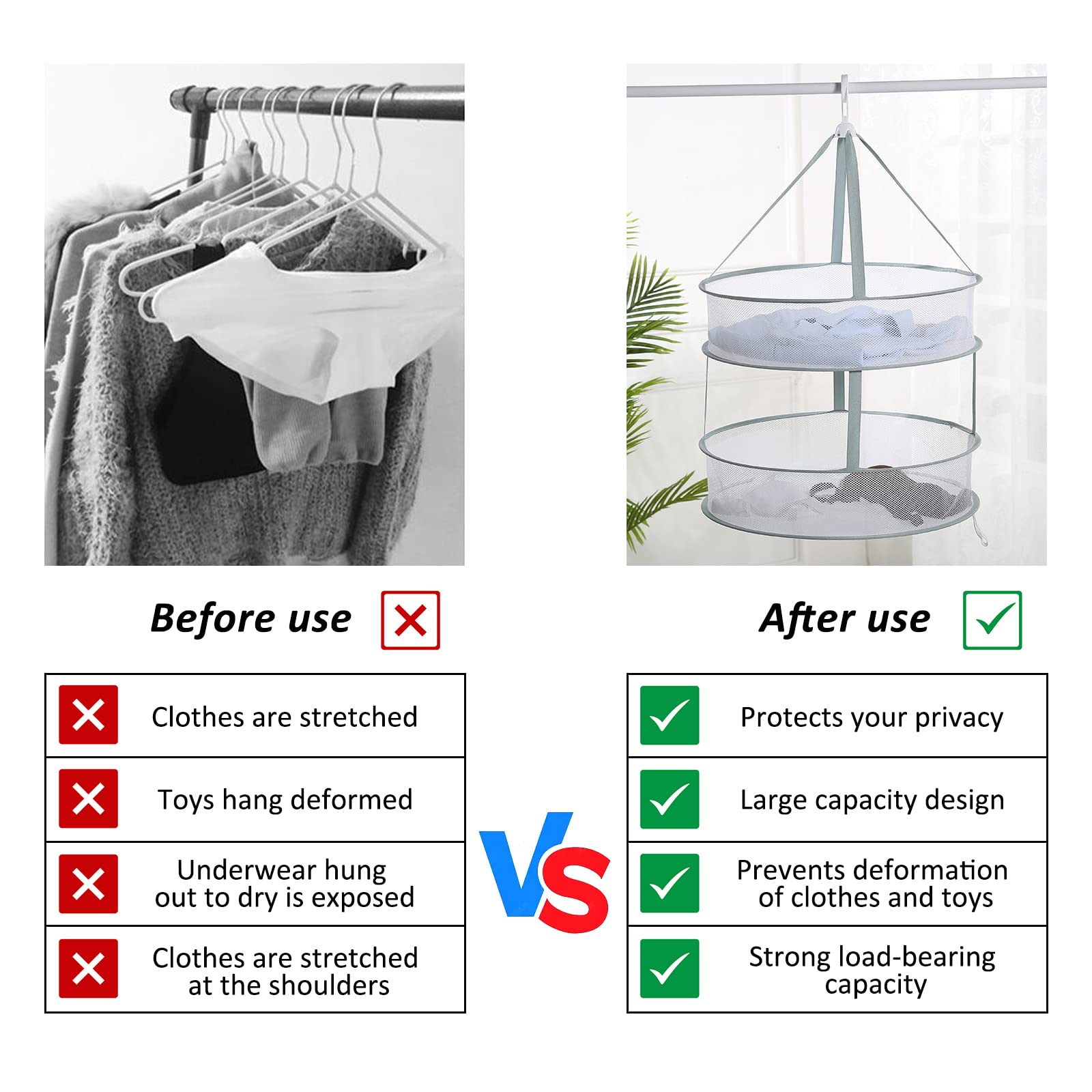 AUTODECO 2 Pack 2-Tier & 3-Tier Folding Mesh Clothes Hanging Dryer, Sweater Drying Rack, Large Laundry Drying Rack, Lay fold Flat Dry Hanger, Mesh Clothes Hanging Dryer - M(2Tier)+XL(3Tier)