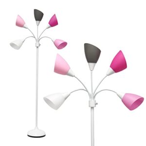 simple designs lf2006-wpg 67" contemporary multi head medusa 5 light adjustable gooseneck white floor lamp with pink, white, gray shades for kids bedroom playroom living room office, 30 x 10 x 67