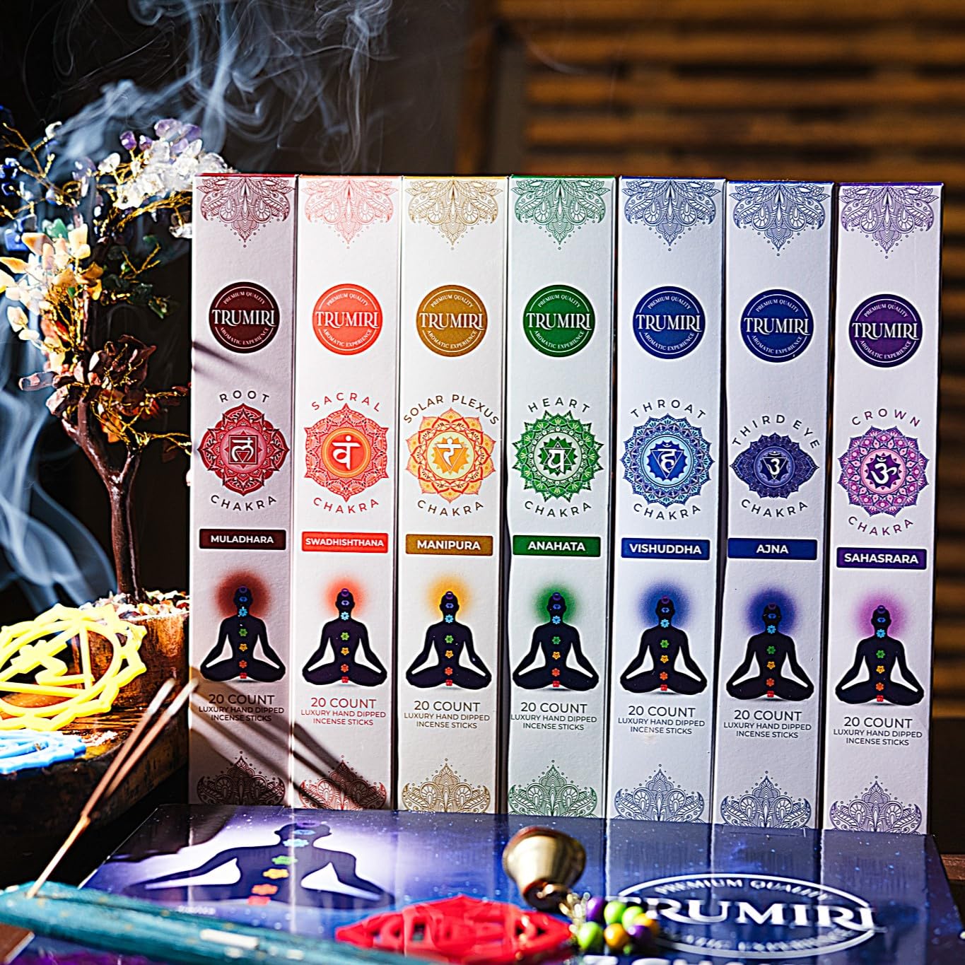 Chakra Incense Sticks - Total 120 Insence-Sticks (20 Insense x 6 Incents) - Incienso Incents-Sticks for 7 Chakra Meditation Muladhara Sacral Manipura Heart Throat Crown Ajna + Incense Holder