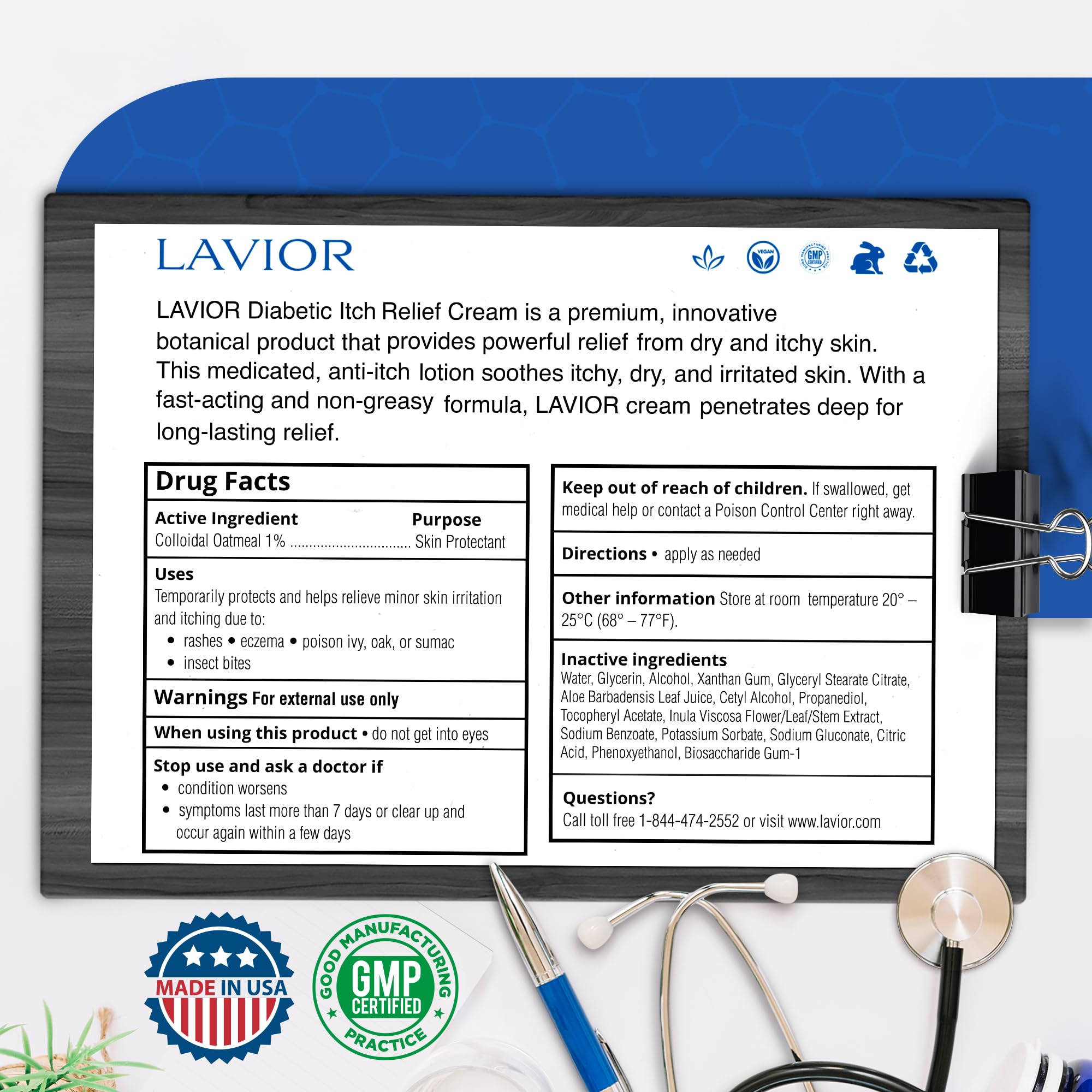 Lavior Diabetic Itch Relief Cream - Fast, Soothing Relief for Dry, Itchy Skin with Colloidal Oatmeal & Botanical Ingredients | Hypoallergenic, Dermatologist Recommended, Made in USA (2 Pack)