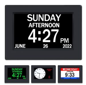 ainftime clock with day and date for elderly-3 colors display digital calendar alarm clock dementia alzheimers clock with extra large display (7in black)