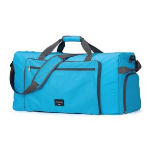 hanke travel duffle bag for men & women,large foldable gym bag with shoes and basketball compartment, lightweight carry on weekender bags,waterproof & tear resistant overnight bags. (sky blue)