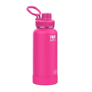 takeya sport 32 oz triple wall insulated stainless steel water bottle with ice blocking spout lid, unmatched quality, 26+ hours cold, pink sweep