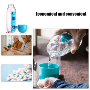 DHinkyoung 2 in 1 Pill Box Cup 7 Days Planner Travel Pill Organizer Drinking Cup Portable Pill Organizer Water Bottle 600 ML Detachable Water Bottle with Medicine Box for Family Travel Work