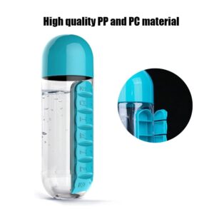 DHinkyoung 2 in 1 Pill Box Cup 7 Days Planner Travel Pill Organizer Drinking Cup Portable Pill Organizer Water Bottle 600 ML Detachable Water Bottle with Medicine Box for Family Travel Work