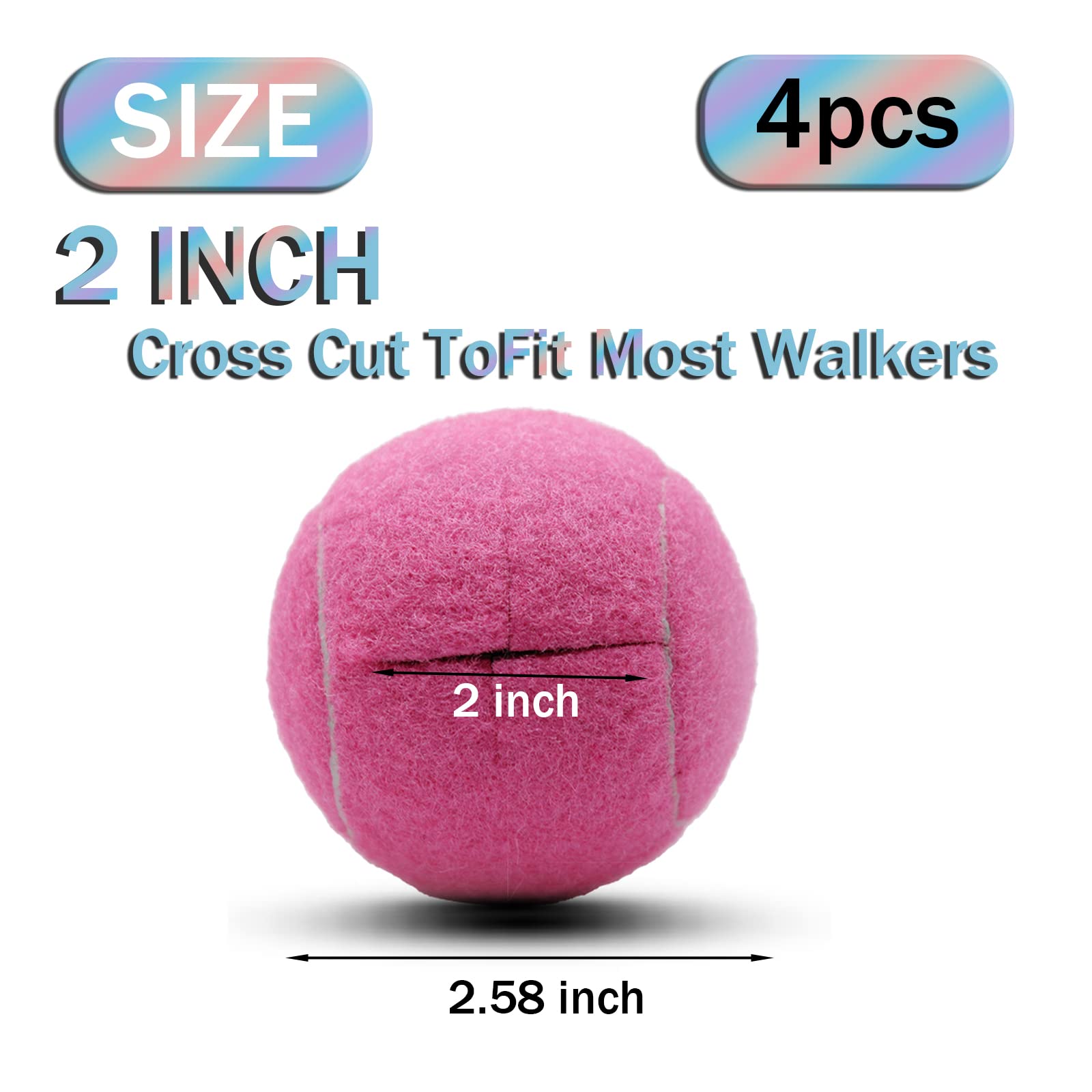 ZHUOKECE 4 PCS Precut Walker Tennis Balls for Furniture Legs Floor Protection, Heavy Duty Long Lasting Felt Pad Glide Coverings (Pink)