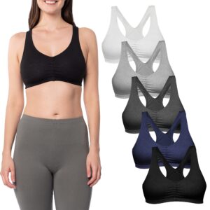 sexy basics women's cotton spandex racer back bra | 4 way stretch pullover workout sport bras (multi-pack)