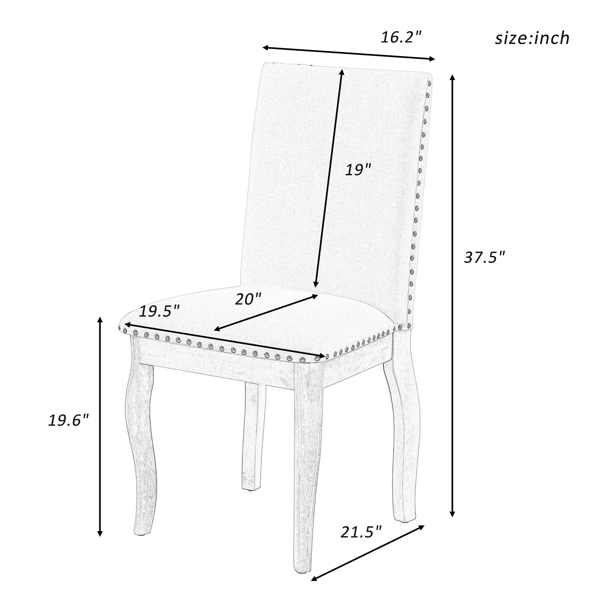 Merax Set of 4 Dining Chairs Wood Upholstered Fabirc Dining Room Chairs with Backrest, Nailhead and Curved Chair Legs for Dining Room, Living Room