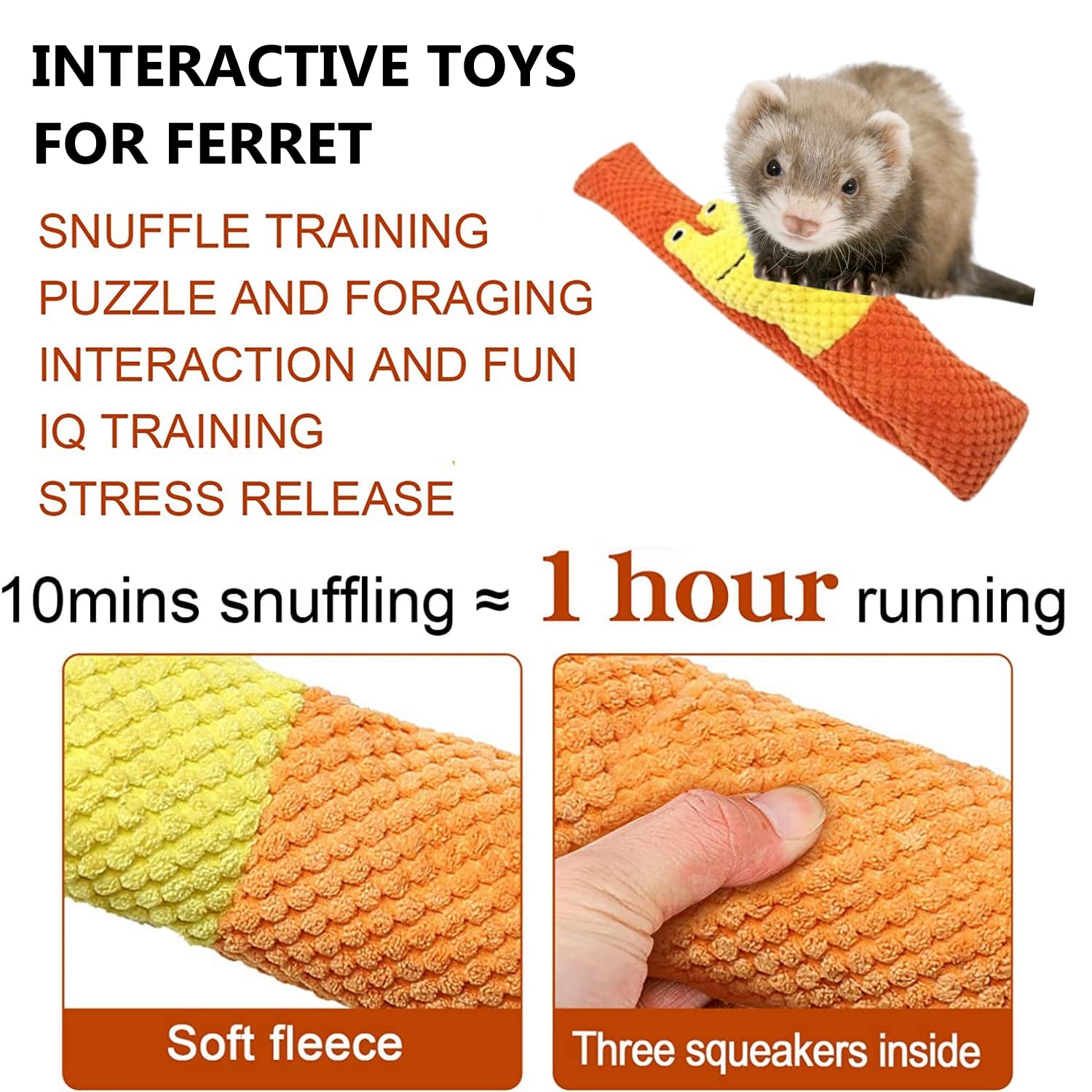 HAICHEN TEC Ferret Squeaky Snuffle Toy Treat Dispensing Foraging Puzzle Enrichment Plush Teething Chew Toys for Stress Release for Ferret Rabbit Guinea Pig (Snail)