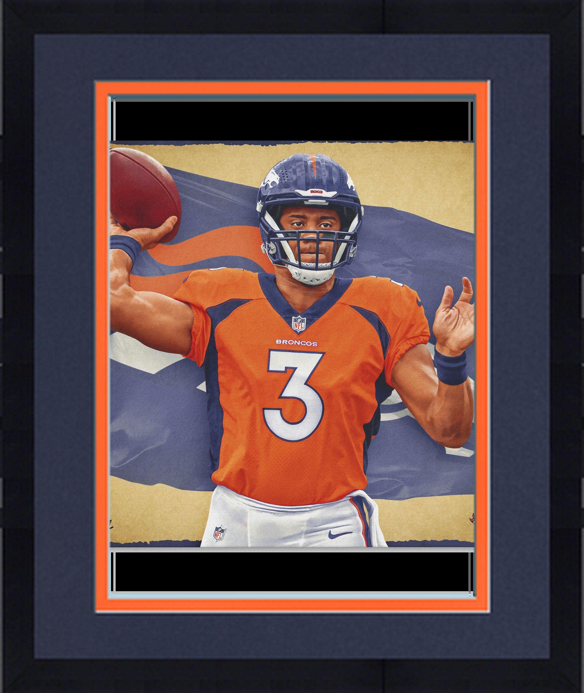 Framed Russell Wilson Denver Broncos 16" x 20" Photo Print - Designed and Signed by Artist Brian Konnick - Limited Edition 25 - Autographed NFL Photos