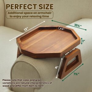 Tinamo Acacia Wood Sofa Armrest Tray - Sofa Arm Tray Table Clip Octagon - Couch Arm Table for Wide Couches (Octagonal, Acacia)