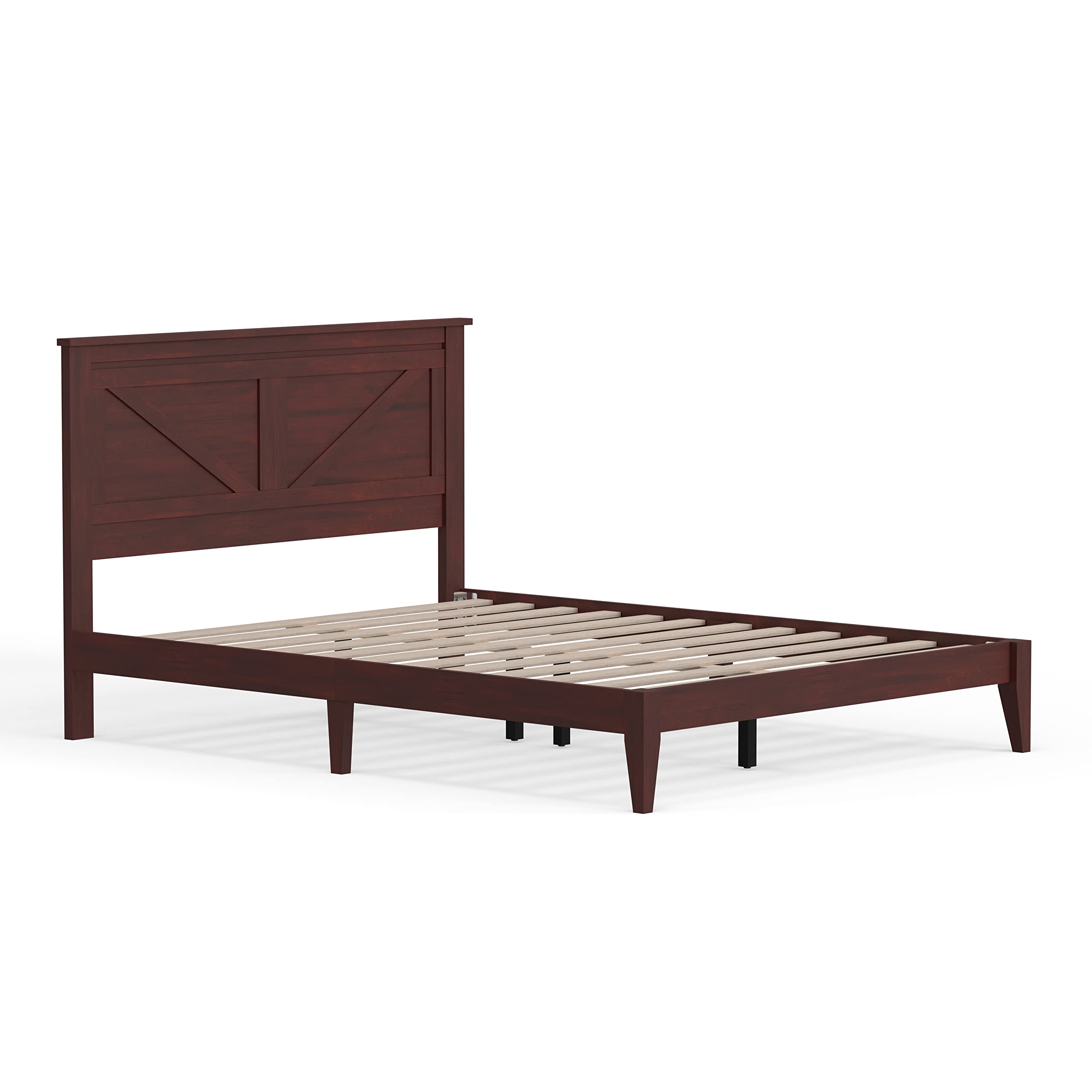 Glenwillow Home Farmhouse Solid Wood Platform Bed in Queen - Classic Cherry