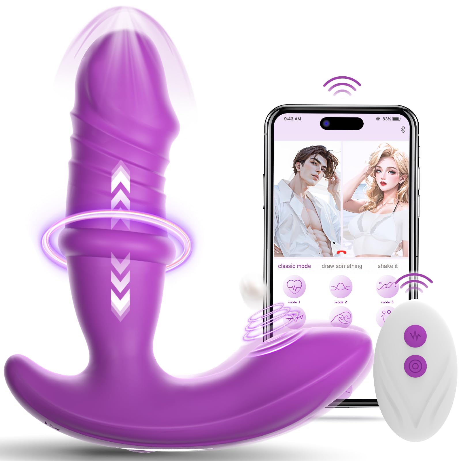 Thrusting Dildo Wearable G Spot Vibrator Adult Sex Toys for Women, APP & Remote Control Clitoral Stimulation Butterfly Panty Vibrator with 9 Pat Modes and 9 Thrusting Vibrations for Couple