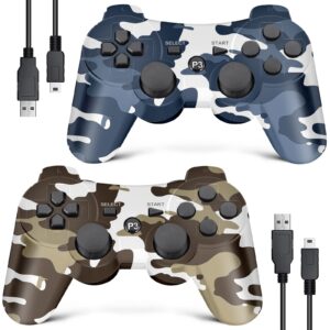 ps3 controller wireless 2 pack, upgraded joystick controller for ps3 with double shock, motion control (camo brown and camo blue)