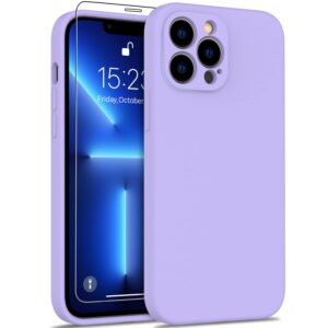 deenakin compatible with iphone 13 pro max case - enhanced camera protection and screen protector - soft liquid silicone cover - slim fit protective phone case 6.7" for women girls - lavender purple