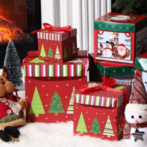 3 Pcs Christmas Nesting Gift Boxes with Lid Nesting Boxes Xmas Boxes for Gifts Red Christmas Tree Gift Wrap Boxes for Christmas Thanksgiving New Year Wrapping Presents and Decorations (Green Trees)