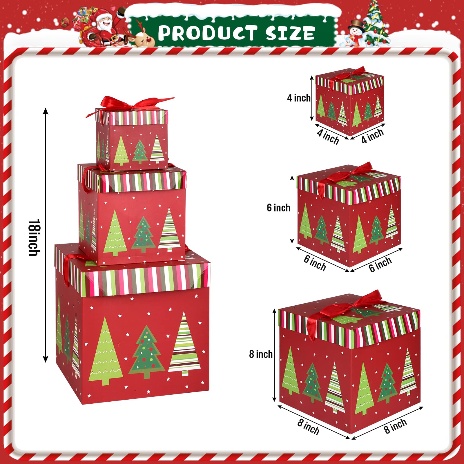 3 Pcs Christmas Nesting Gift Boxes with Lid Nesting Boxes Xmas Boxes for Gifts Red Christmas Tree Gift Wrap Boxes for Christmas Thanksgiving New Year Wrapping Presents and Decorations (Green Trees)