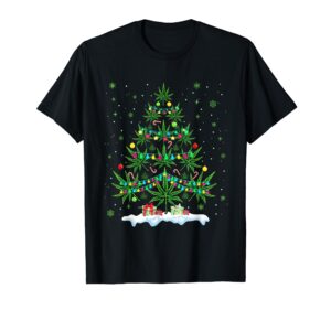 cannabis christmas tree xmas funny smoking weed marijuana t-shirt