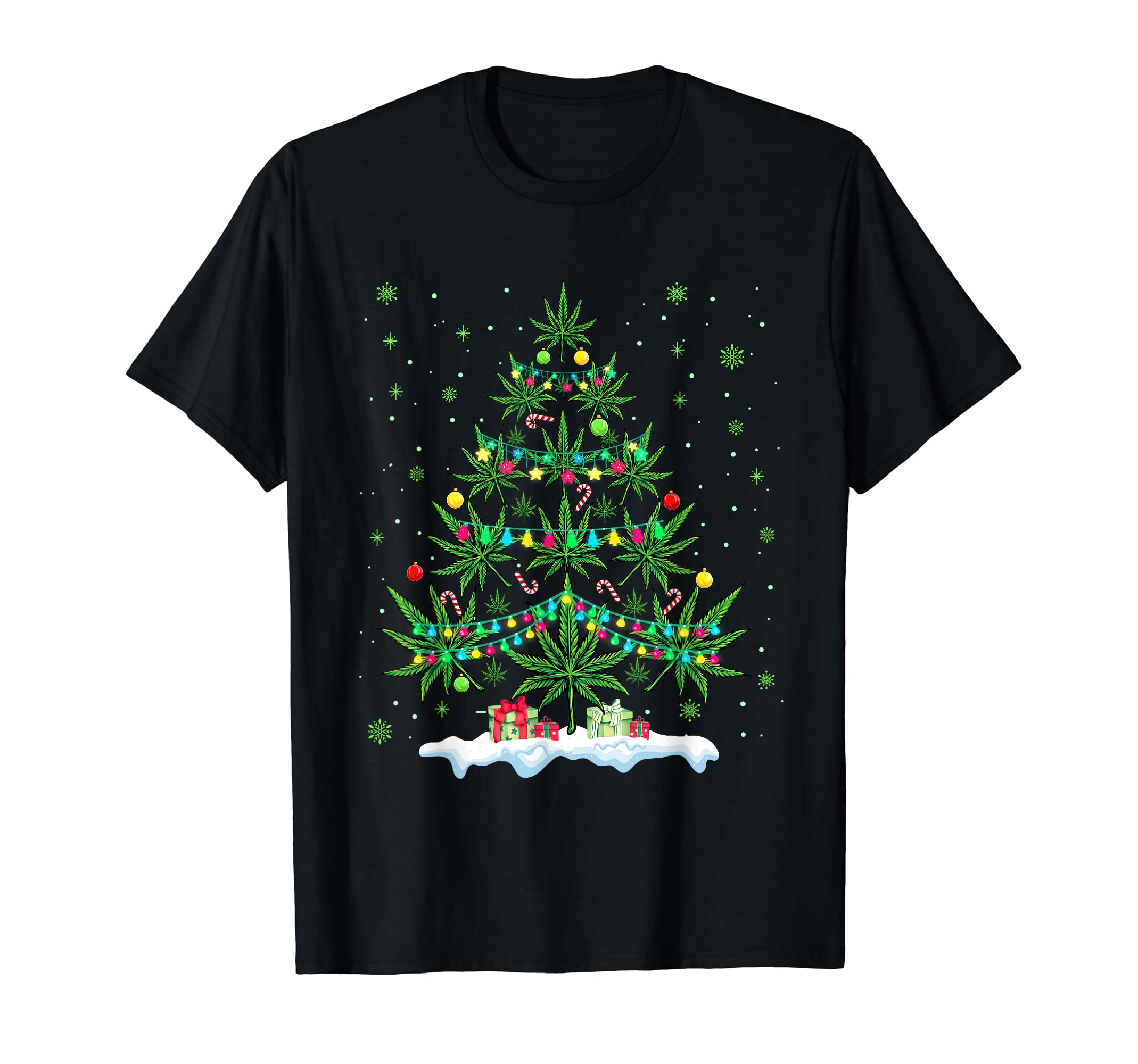 Cannabis Christmas Tree Xmas Funny Smoking Weed Marijuana T-Shirt