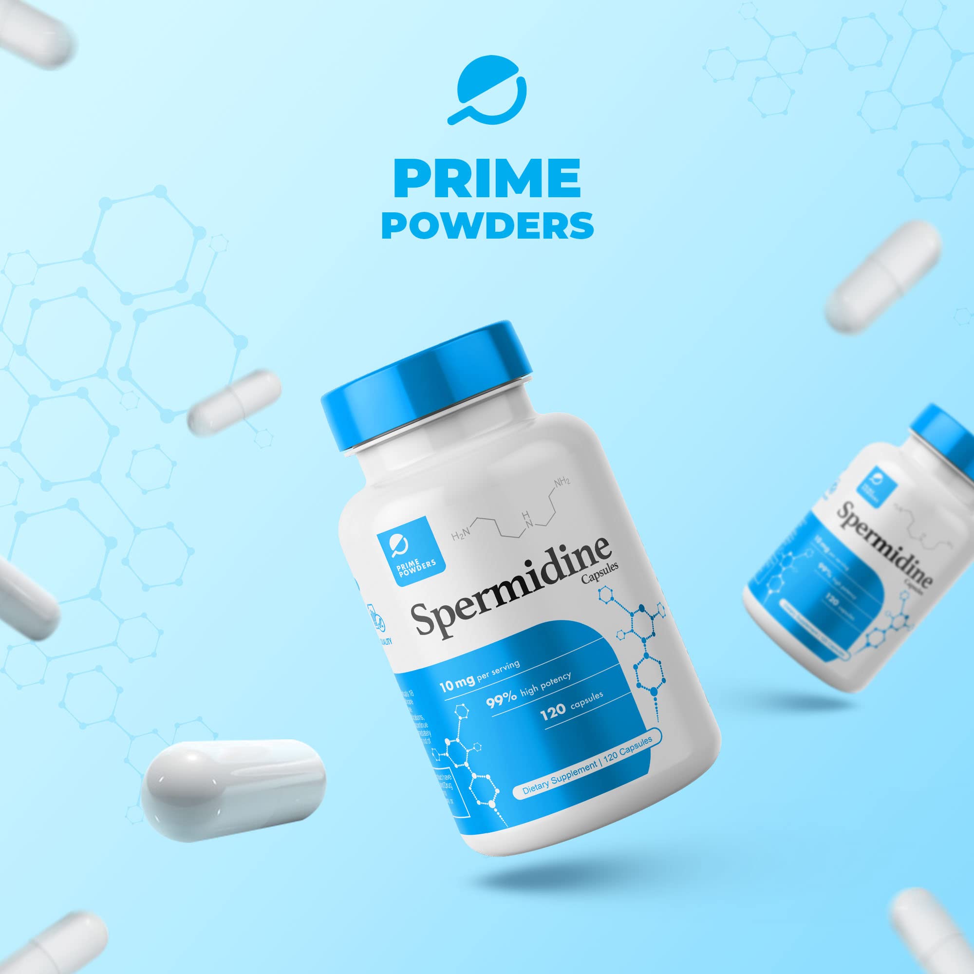 Prime Powders Spermidine Capsules 𝗚𝗟𝗨𝗧𝗘𝗡 𝗙𝗥𝗘𝗘 99% Concentration 100x More Potent than Wheat Germ Extract for Anti-Aging DNA Telomere Support