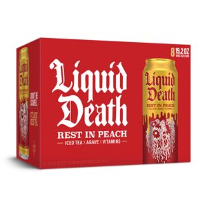 Liquid Death, Rest In Peach Iced Tea, 8-Pack (King Size 19.2oz Cans), Peach Flavored Tea Sweetened With Real Agave, B12 & B6 Vitamins, Low Calorie & Low Sugar