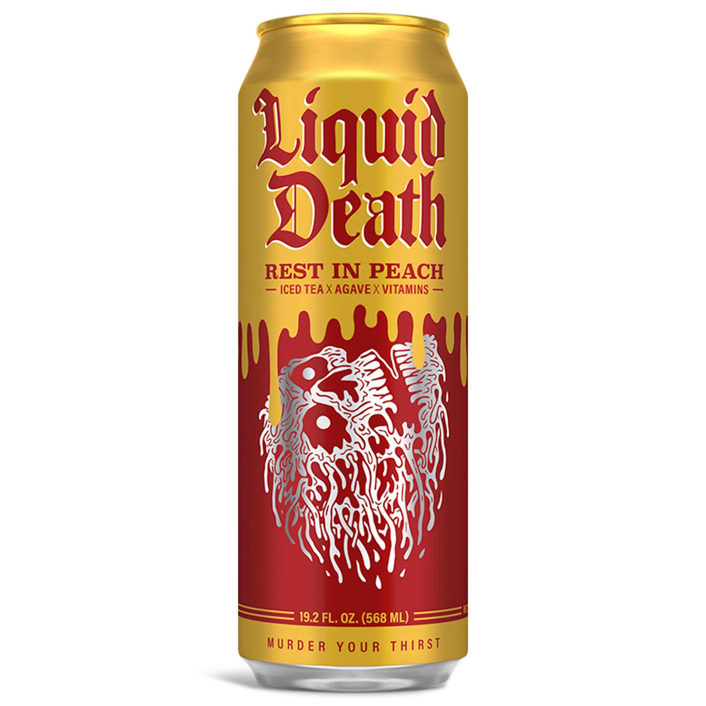 Liquid Death, Rest In Peach Iced Tea, 8-Pack (King Size 19.2oz Cans), Peach Flavored Tea Sweetened With Real Agave, B12 & B6 Vitamins, Low Calorie & Low Sugar