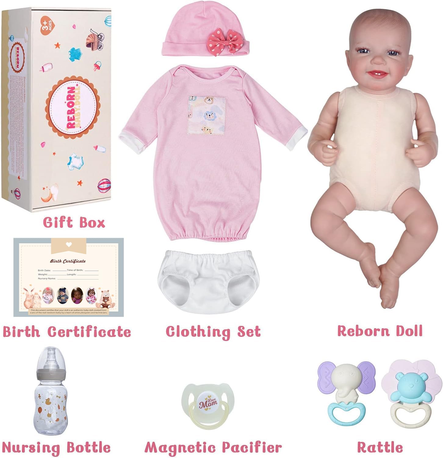 BABESIDE Lifelike Reborn Baby Dolls Leen- 20-Inch Sweet Smile Realistic-Newborn Baby Dolls Handmade Baby Feeling Real Life Baby Dolls Girl with Feeding Kit Gift Box for Kids Age 3+