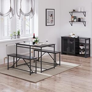 KYDCO 3-Piece Dining Table Set 43 inch Kitchen Table with Two Bench Breakfast Tables, Suitable for Kitchen Dining Room, Black