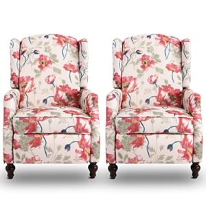 consofa upholstered wingback recliner chair, traditional push back recliner with padded seat, wingback fabric recliner chair, mid century modern recliner chair for living room (2,red floral)