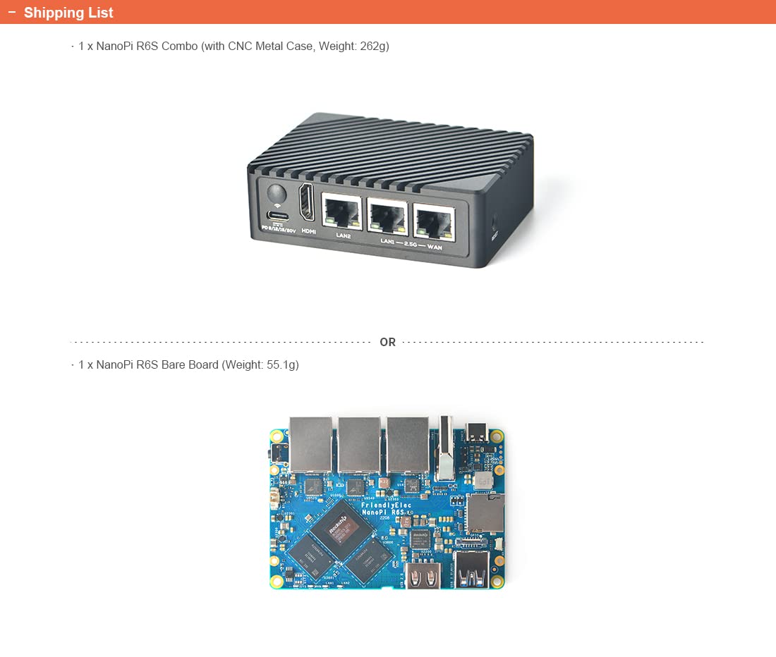 youyeetoo NanoPi R6S Mini Router con custodia in metallo, 8GB LPDDR4X 32GB EMMC, RK3588S Scheda di sviluppo, 6TOPS NPU, supporto Docker, tre porte Ethernet, USB3.0 HDMI,M.2 NVMe Storage, PD Power