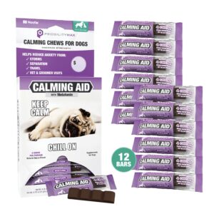 nootie progilitymax calming aid chews for dogs, maximum strength calming support for dogs with melatonin, 12 single-serve bars, 4 chews per bar